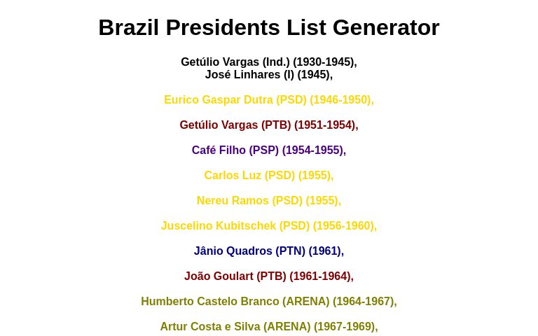 Brazil Presidents List Generator