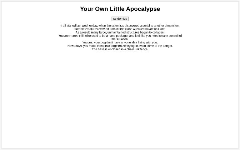 Your Own Little Apocalypse ― Perchance Generator