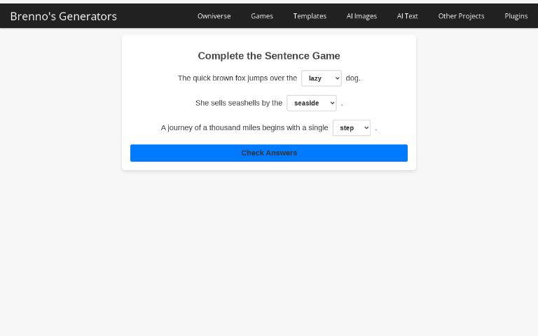 Complete the Sentence Game ― Perchance Generator