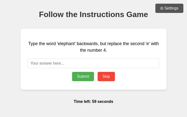 Follow the Instructions Game ― Perchance Generator