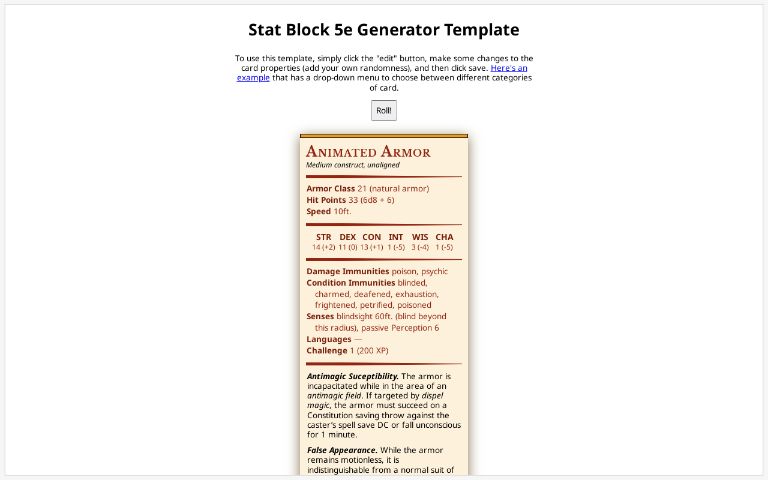 Stat Block 5e Generator Template