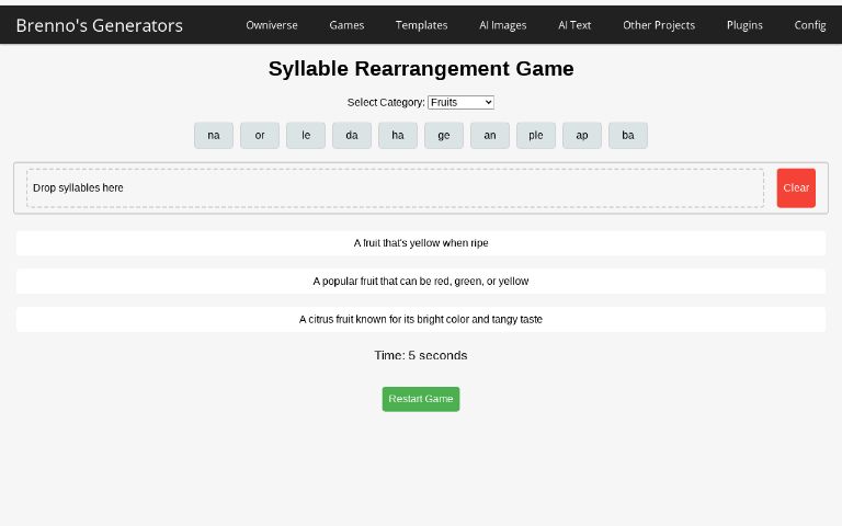 Syllable Rearrangement Game ― Perchance Generator
