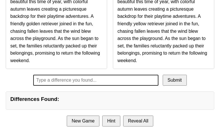 Find the Text Differences ― Perchance Generator