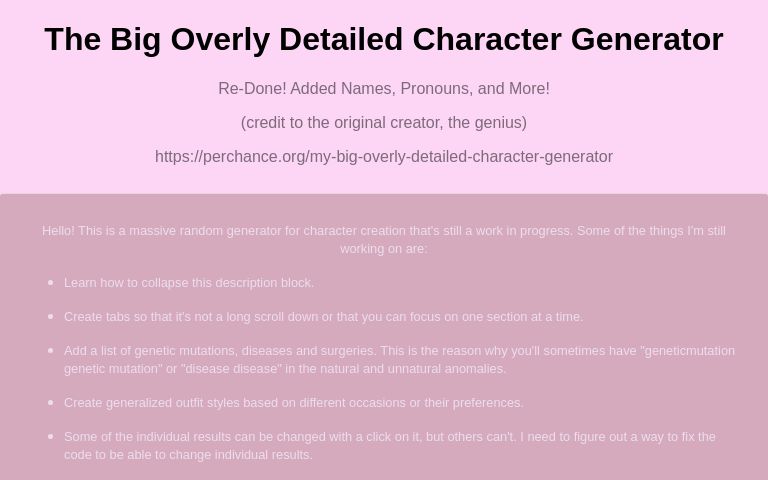 The Big Overly Detailed Character Generator