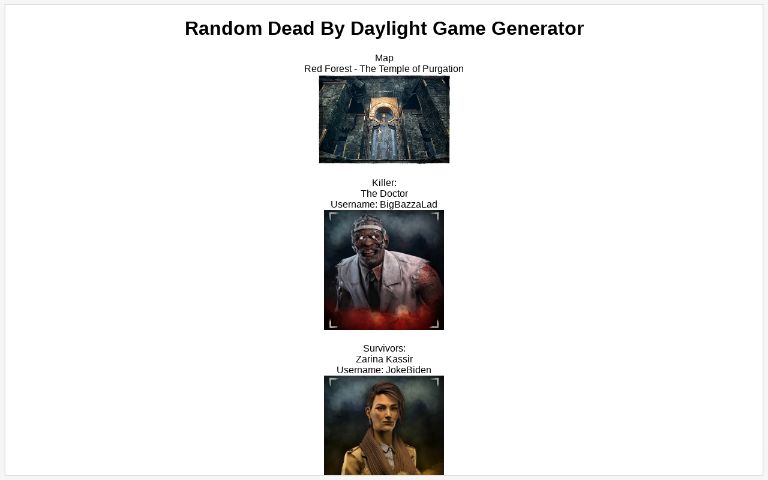Random Dead By Daylight Game Generator