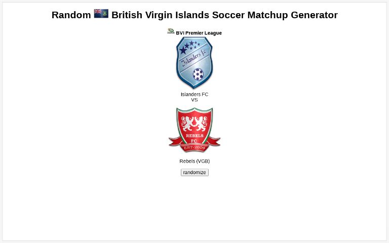 Random British Virgin Islands Soccer Matchup Generator