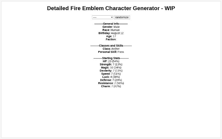 Detailed Fire Emblem Character Generator - WIP