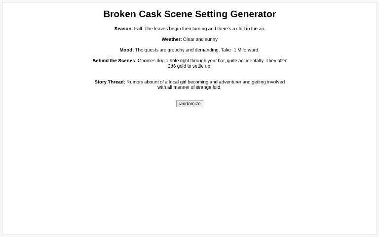 Broken Cask Scene Setting Generator