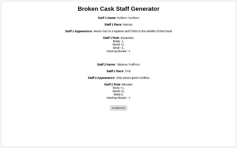 Broken Cask Staff Generator