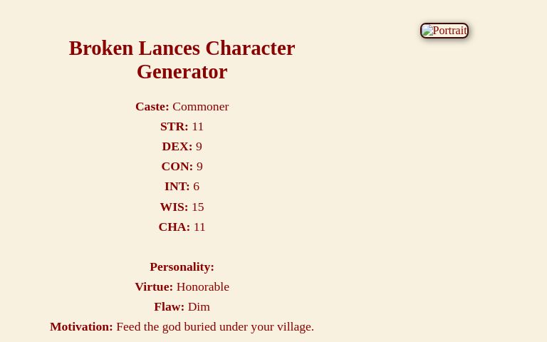 Broken Lances Character Generator
