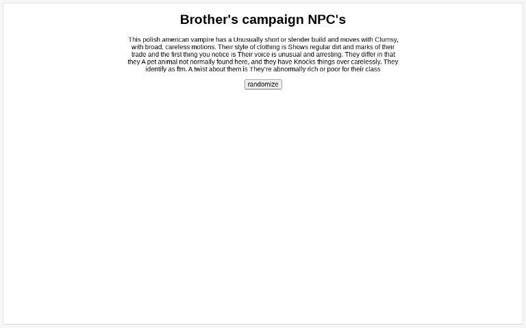 Brother's campaign NPC's ― Perchance Generator