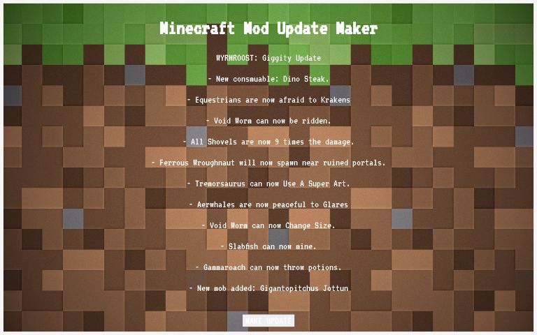 Minecraft Mod Update Maker ― Perchance Generator