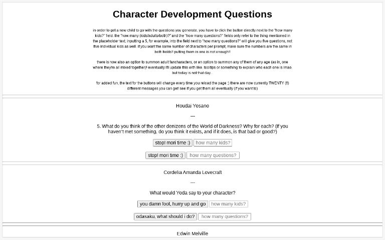 Character Development Questions ― Perchance Generator