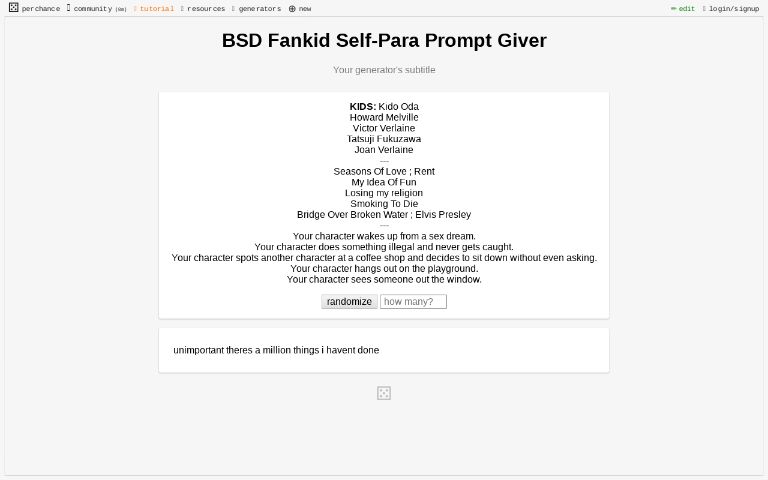 BSD Fankid Self-Para Prompt Giver ― Perchance Generator