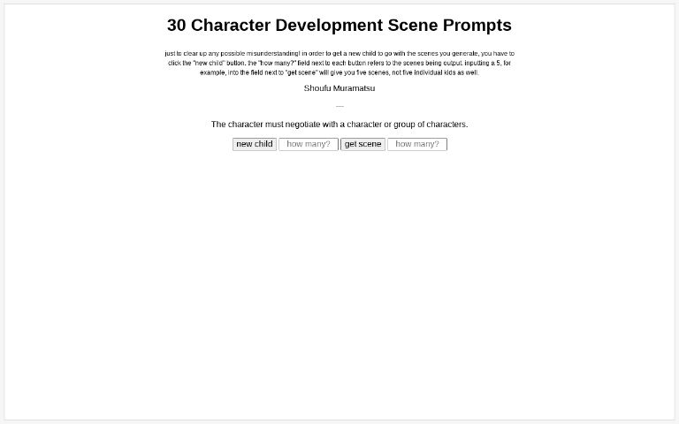 30 Character Development Scene Prompts ― Perchance Generator