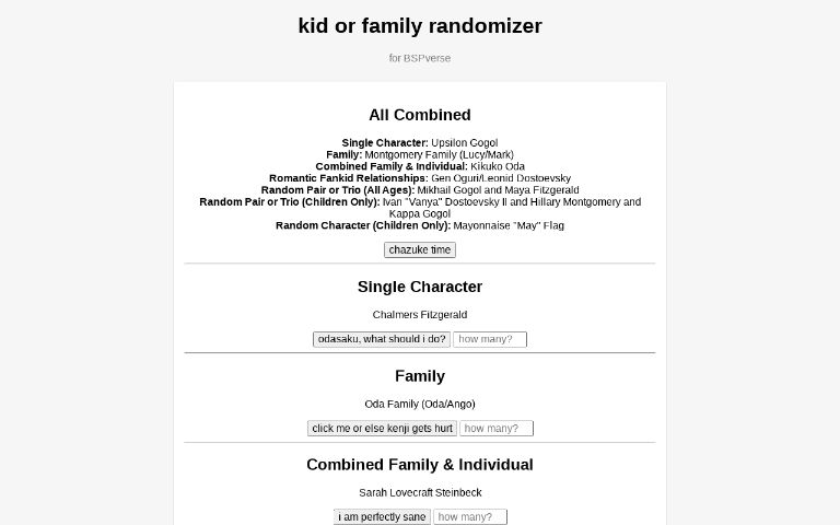 kid or family randomizer ― Perchance Generator