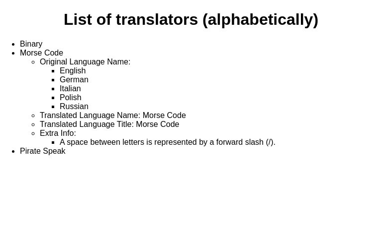 List of translators (alphabetically) ― Perchance Generator