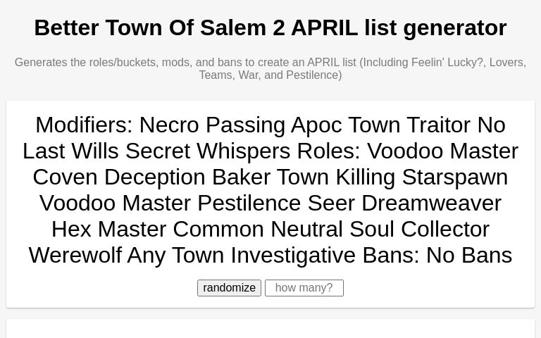 Better Town Of Salem 2 APRIL list generator
