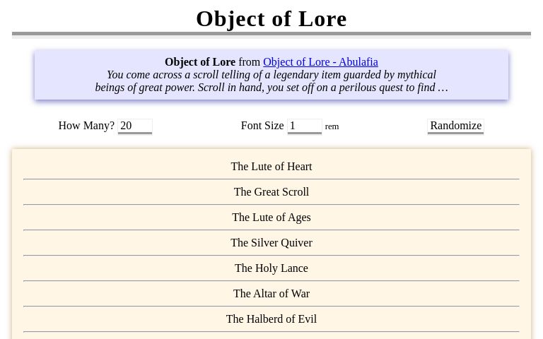 Object of Lore ― Perchance Generator