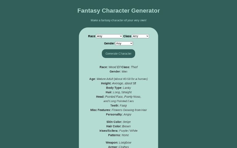 Fantasy Character Generator