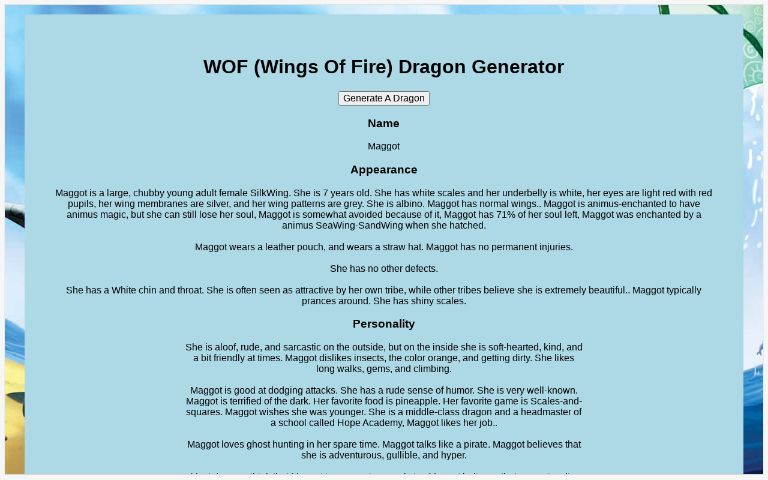 WOF (Wings Of Fire) Dragon Generator