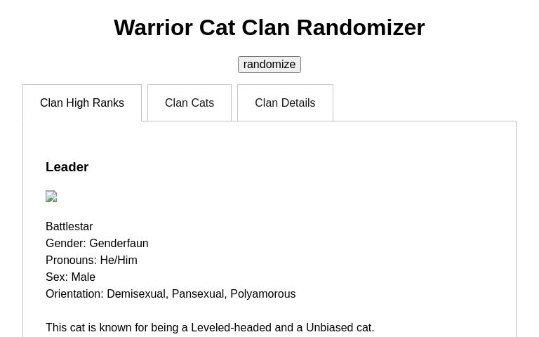 Warrior Cat Clan Randomizer ― Perchance Generator