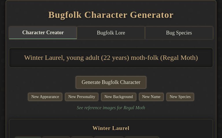 Bugfolk Character Generator