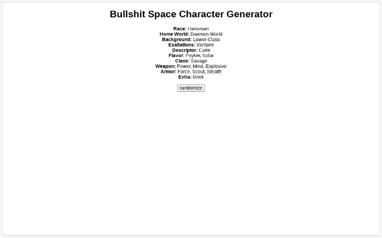 Bullshit Space Character Generator