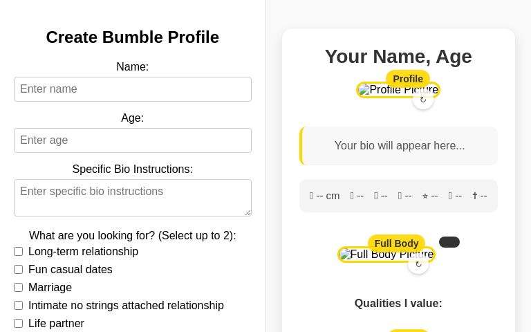 Create Bumble Profile ― Perchance Generator