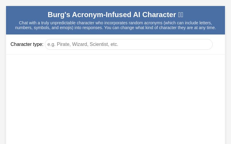 Burg's Acronym-Infused AI Character ― Perchance Generator