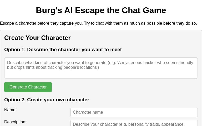 Burg's AI Escape the Chat Game