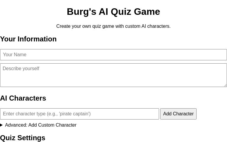 Burg's AI Quiz Game ― Perchance Generator