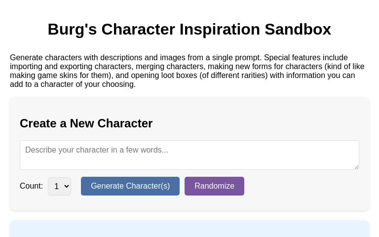 Burg's Character Inspiration Sandbox ― Perchance Generator