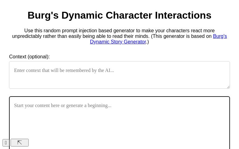 Burg's Dynamic Character Interactions ― Perchance Generator