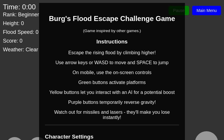 Burg's Flood Escape Challenge Game ― Perchance Generator