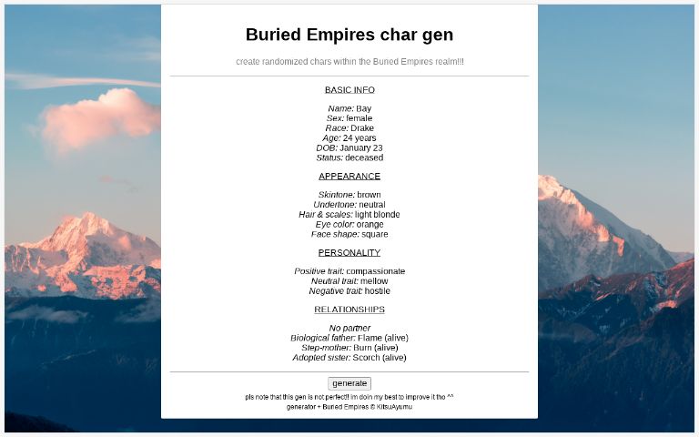 Buried Empires char gen ― Perchance Generator