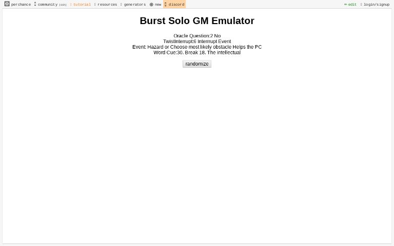 Burst Solo GM Emulator ― Perchance Generator
