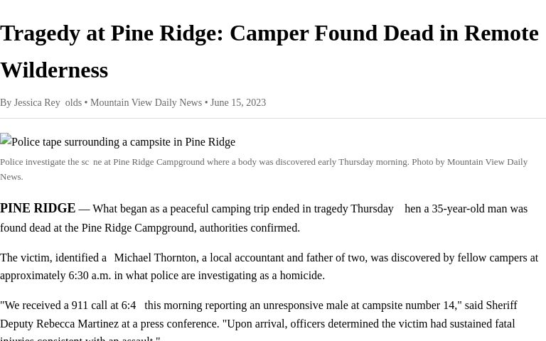 Tragedy at Pine Ridge: Camper Found Dead in Remote Wilderness ― Perchance Generator