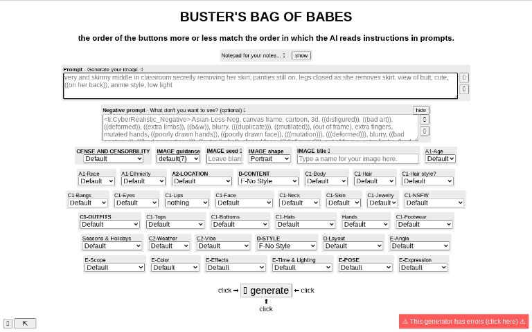 BUSTER'S BAG OF BABES ― Perchance Generator