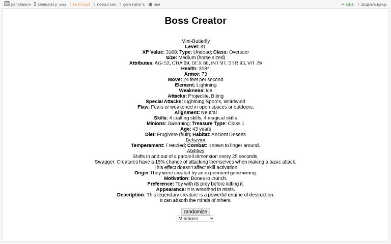 Boss Creator ― Perchance Generator