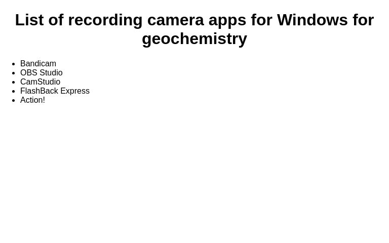 List of recording camera apps for Windows for geochemistry ― Perchance Generator