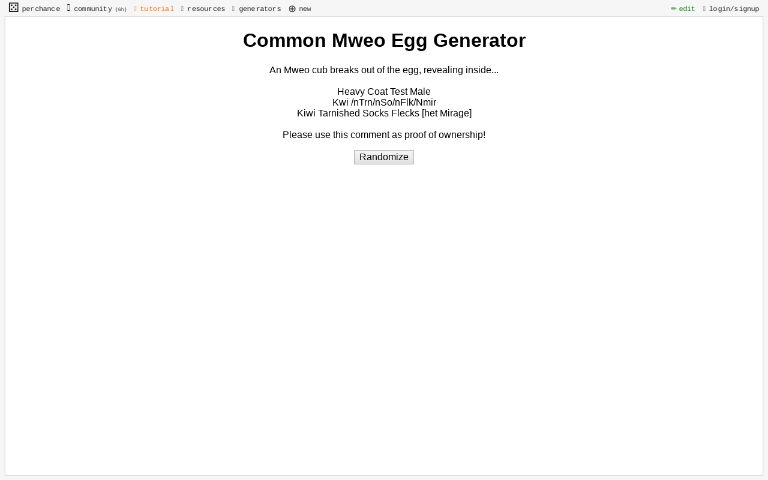 Common Mweo Egg Generator