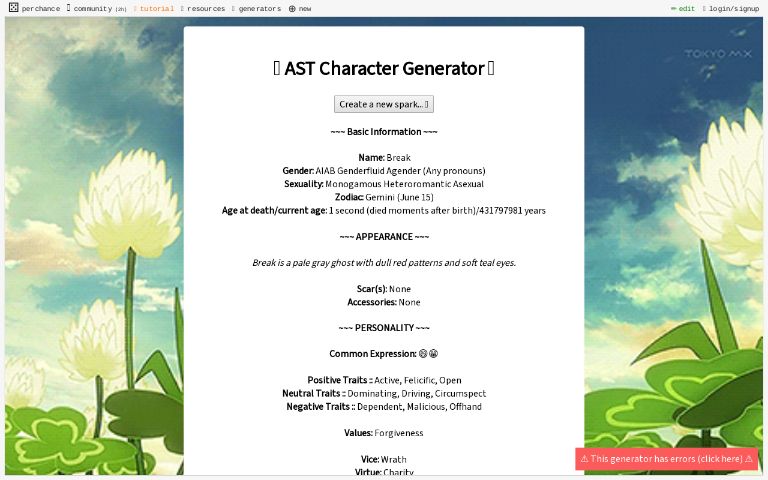 👻 AST Character Generator 👻