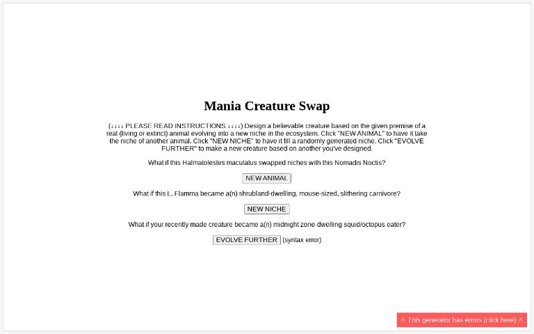 Mania Creature Swap ― Perchance Generator