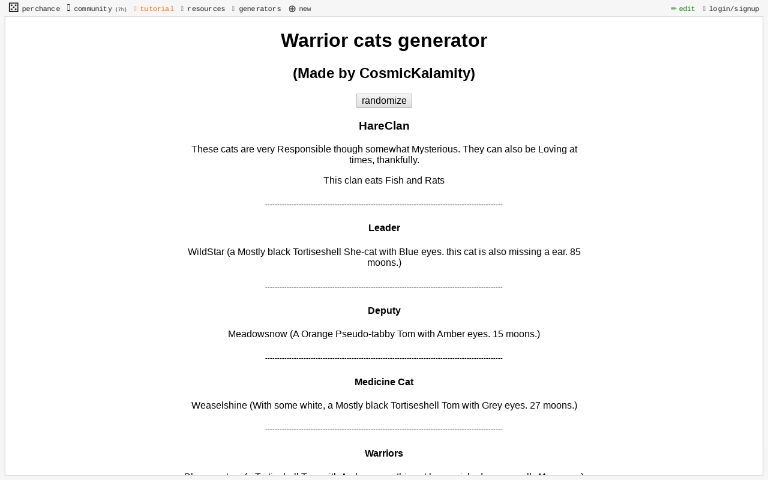 Warrior cats generator