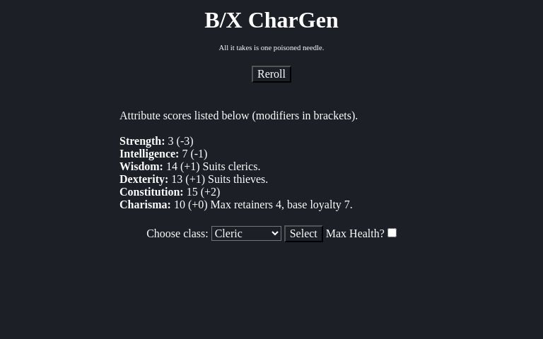 B/X CharGen ― Perchance Generator