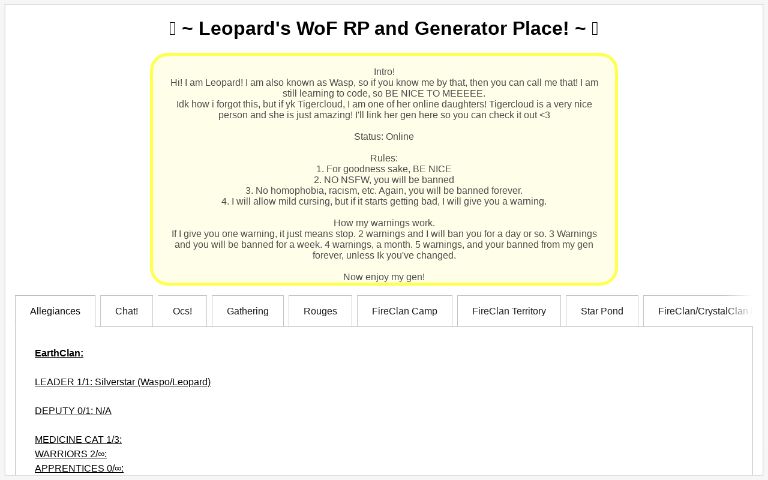 🍂 ~ Leopard's WoF RP and Generator Place! ~ 🍂