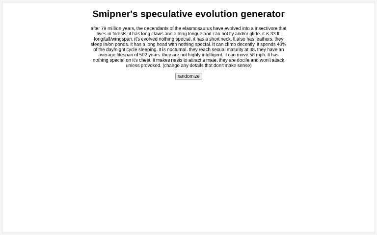 Smipner's speculative evolution generator