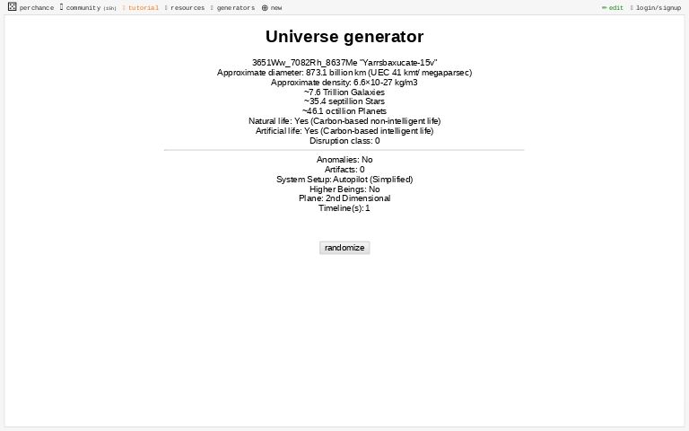 Universe generator