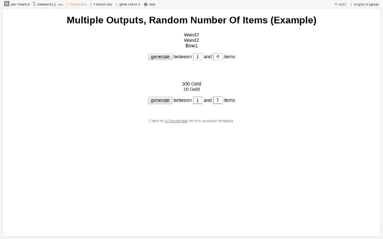 Multiple Outputs, Random Number Of Items (Example) ― Perchance Generator
